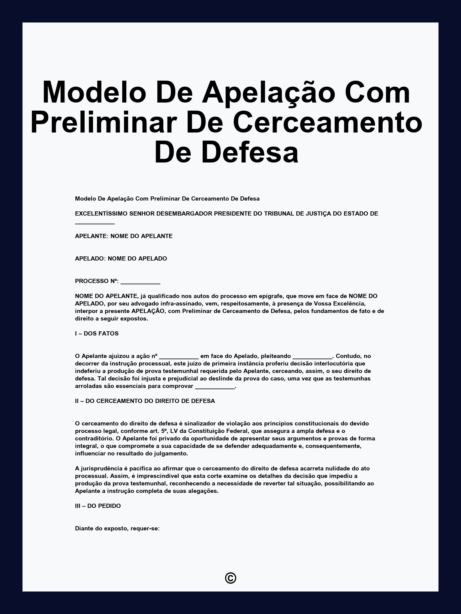 Modelo De Apelação Com Preliminar De Cerceamento De Defesa
