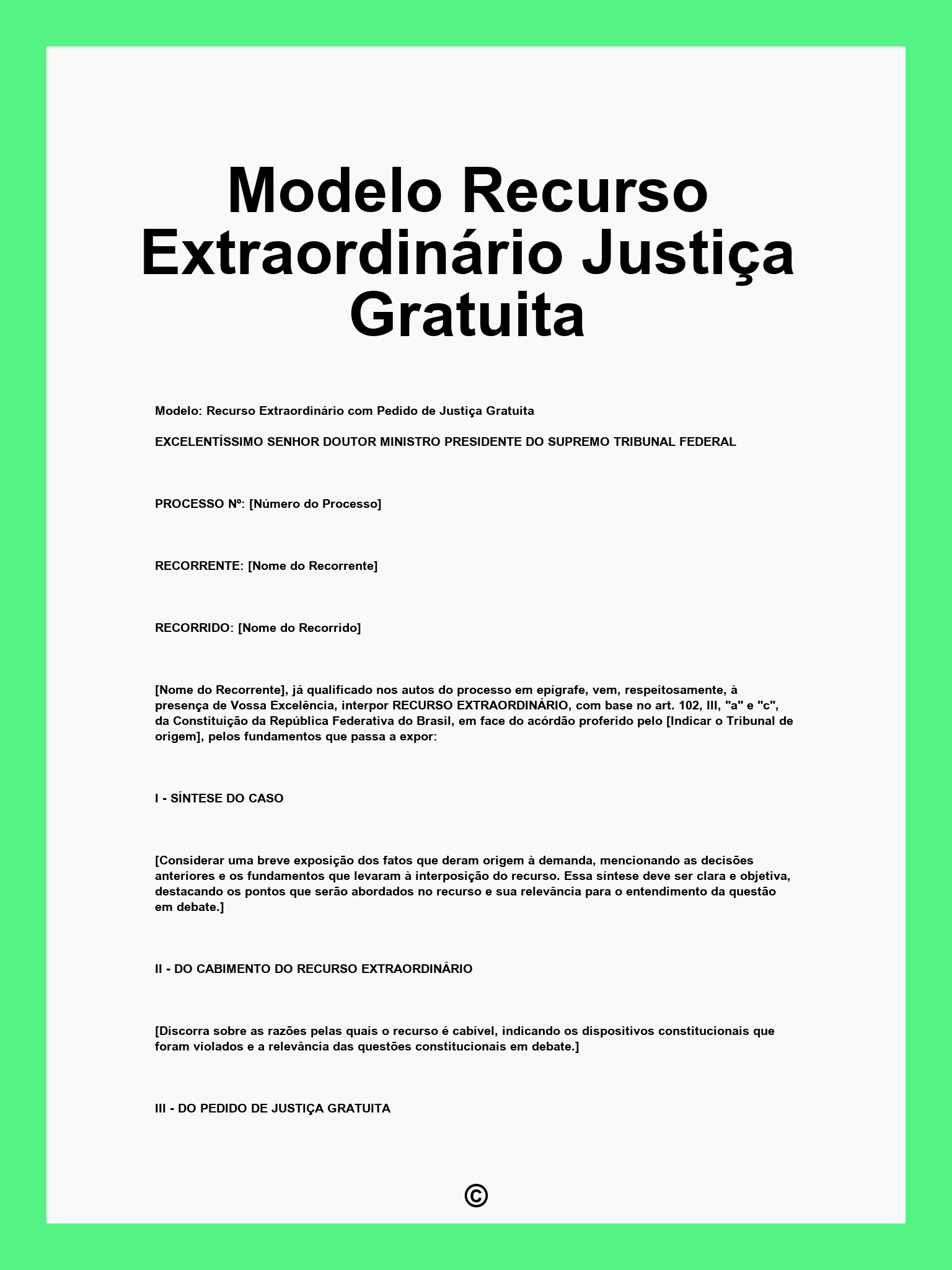 Modelo Recurso Extraordinário Justiça Gratuita