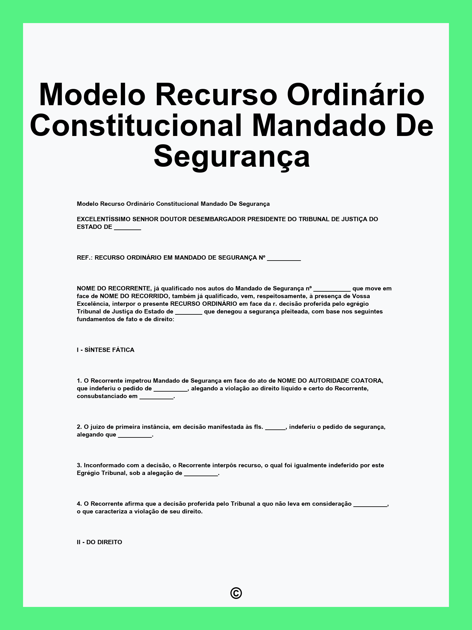 Modelo Recurso Ordinário Constitucional Mandado De Segurança